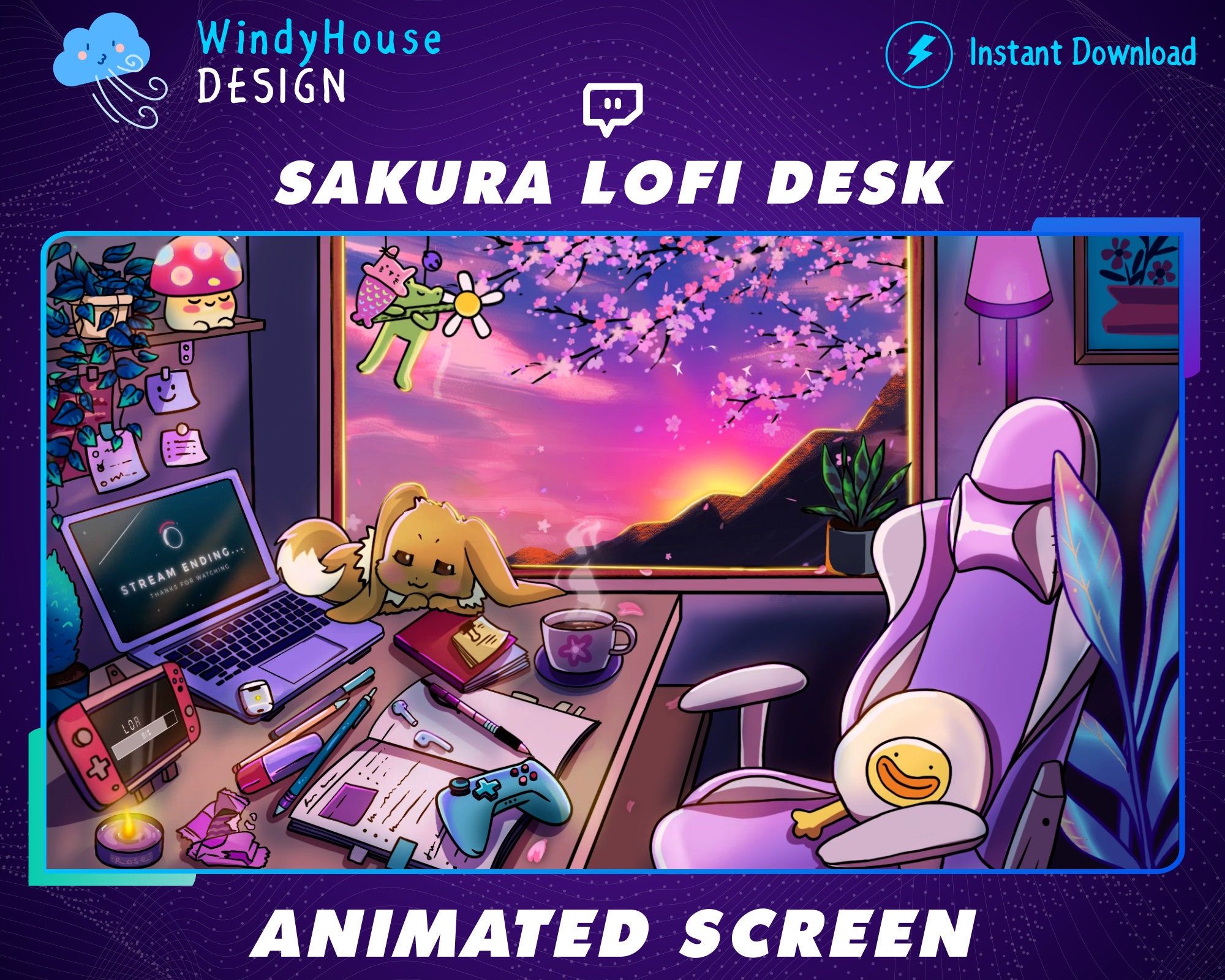 ANIMATED Lofi Desk Twitch Stream Screens Comfy Room - Etsy