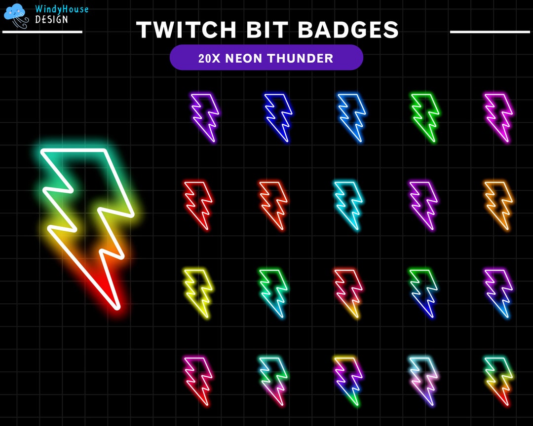 Colorful Lightning Twitch Sub Badges/ Neon Thunder Twitch Bit Badges ...