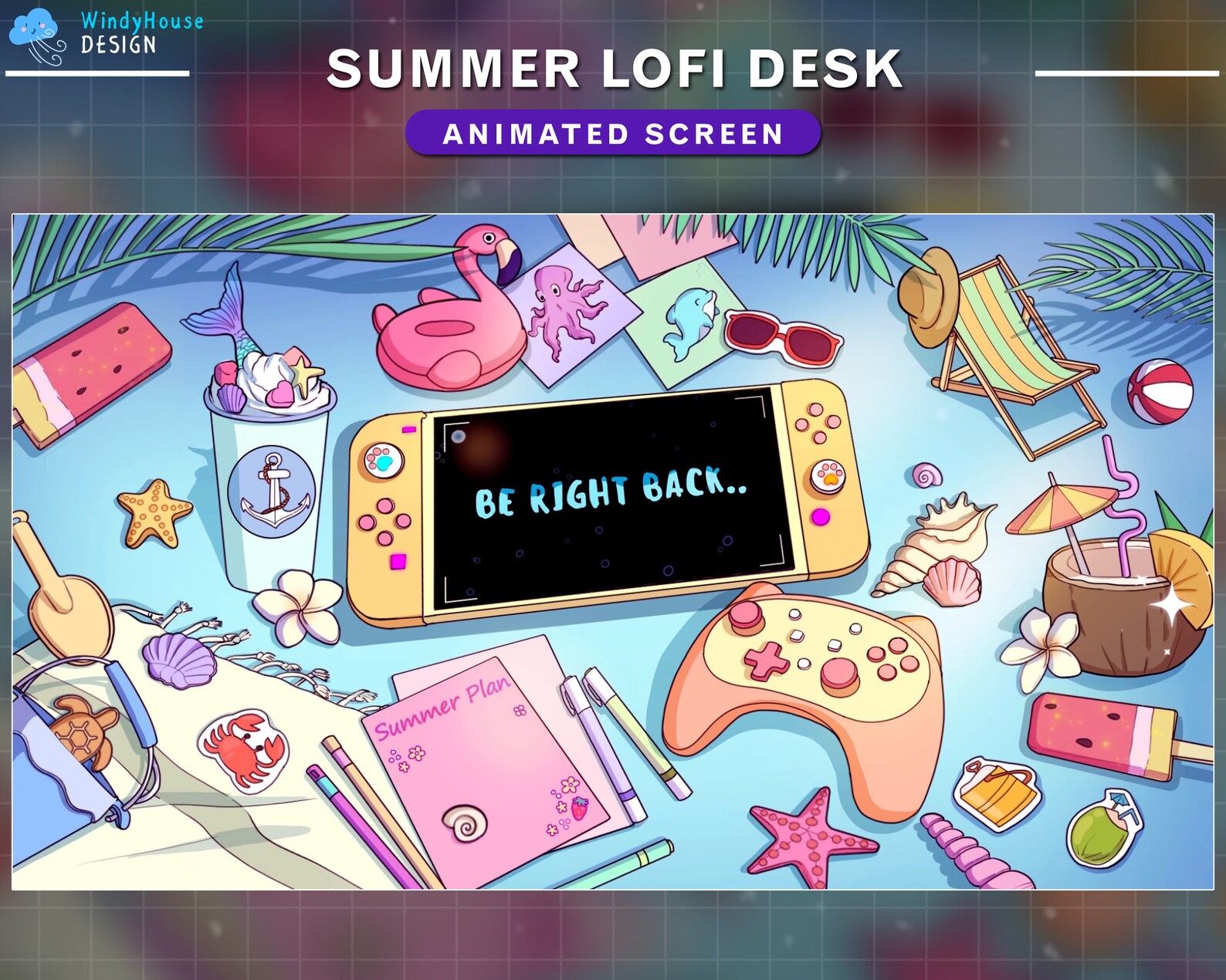 Animated Twitch Overlay Summer Lo-fi Desk, Animated Stream Package Cozy ...