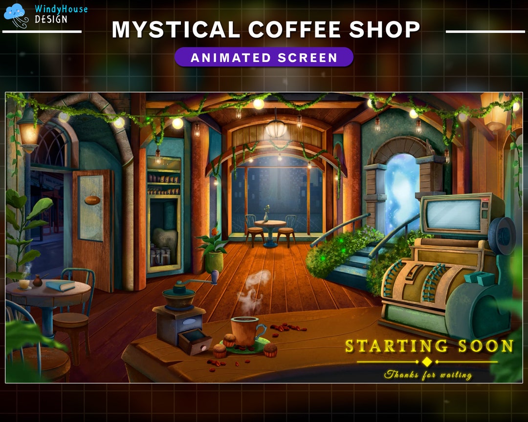 Animated Night Coffee Bar Stream Screens, Mystical Coffee Shop Overlay ...
