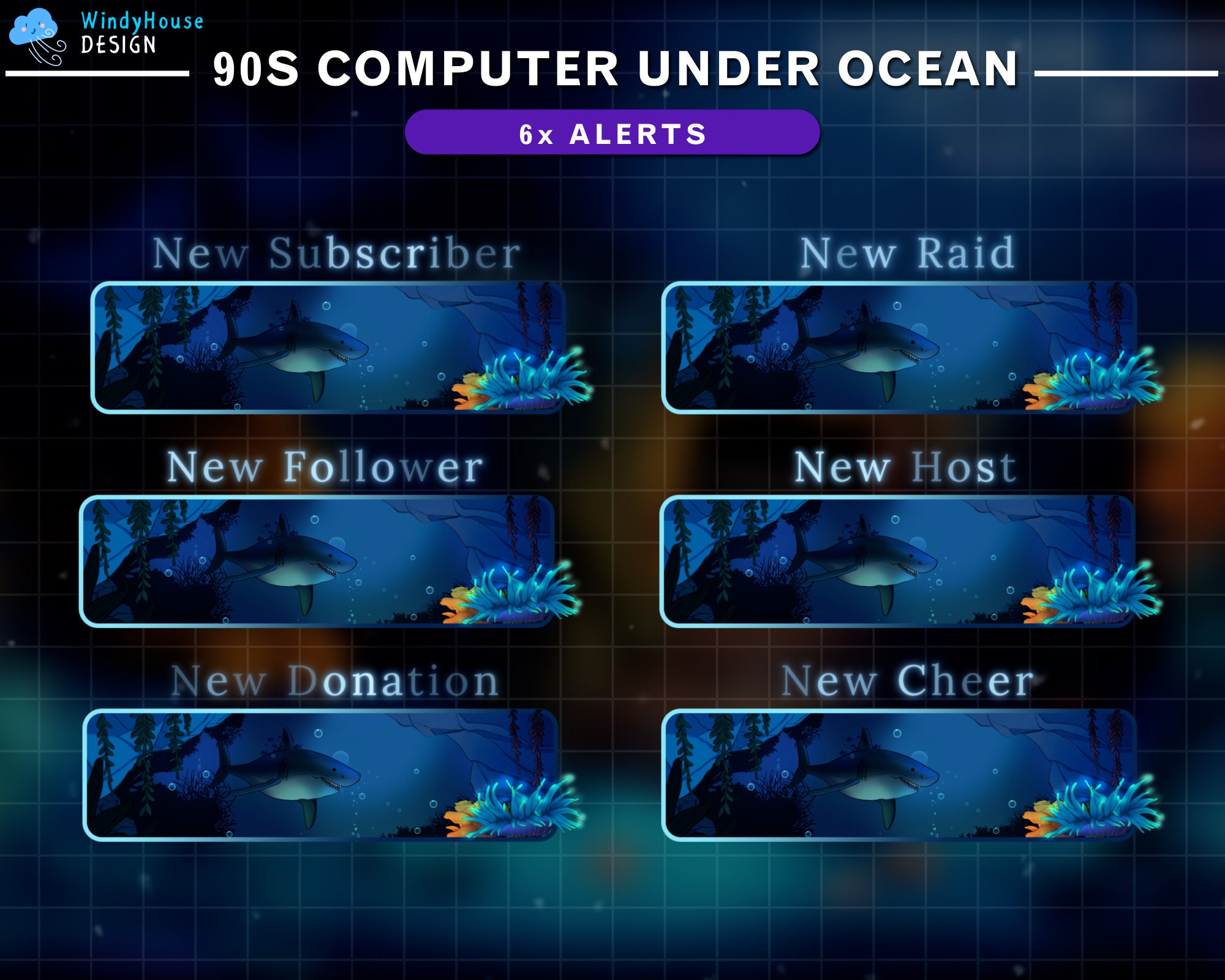 Animated Stream Package 90s Computer Under Ocean, Ocean Twitch Overlay ...