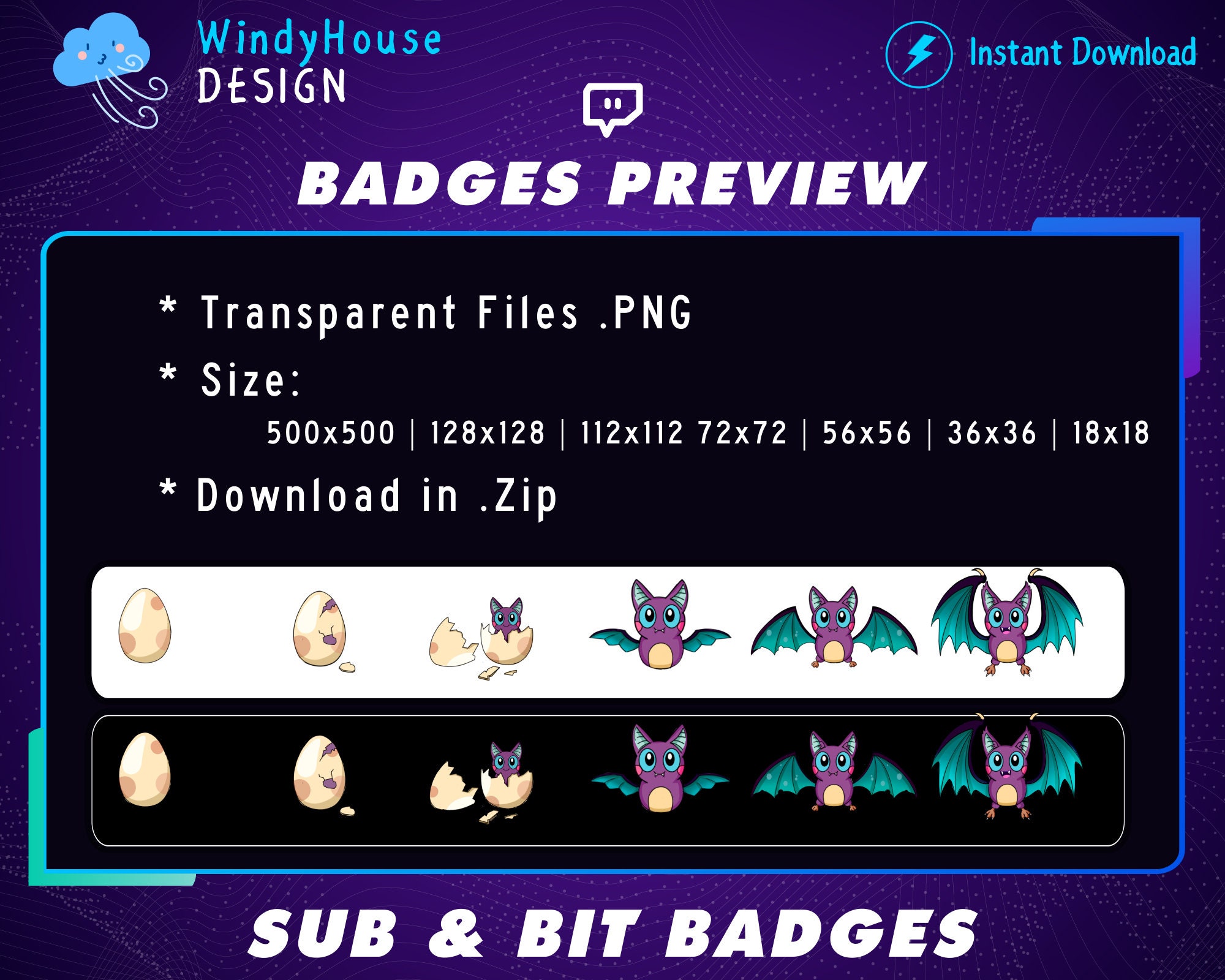 Cute Bat Twitch Sub Badges Bit Badges Cute Egg Badge Bit - Etsy