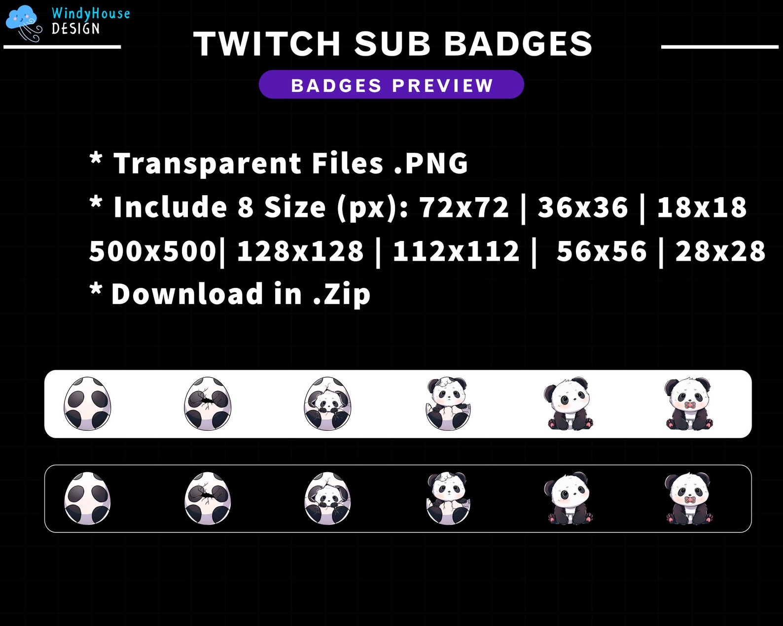 Cute Panda King Twitch Sub Badges/ Panda Twitch Sub Badges Set/ Kawaii ...