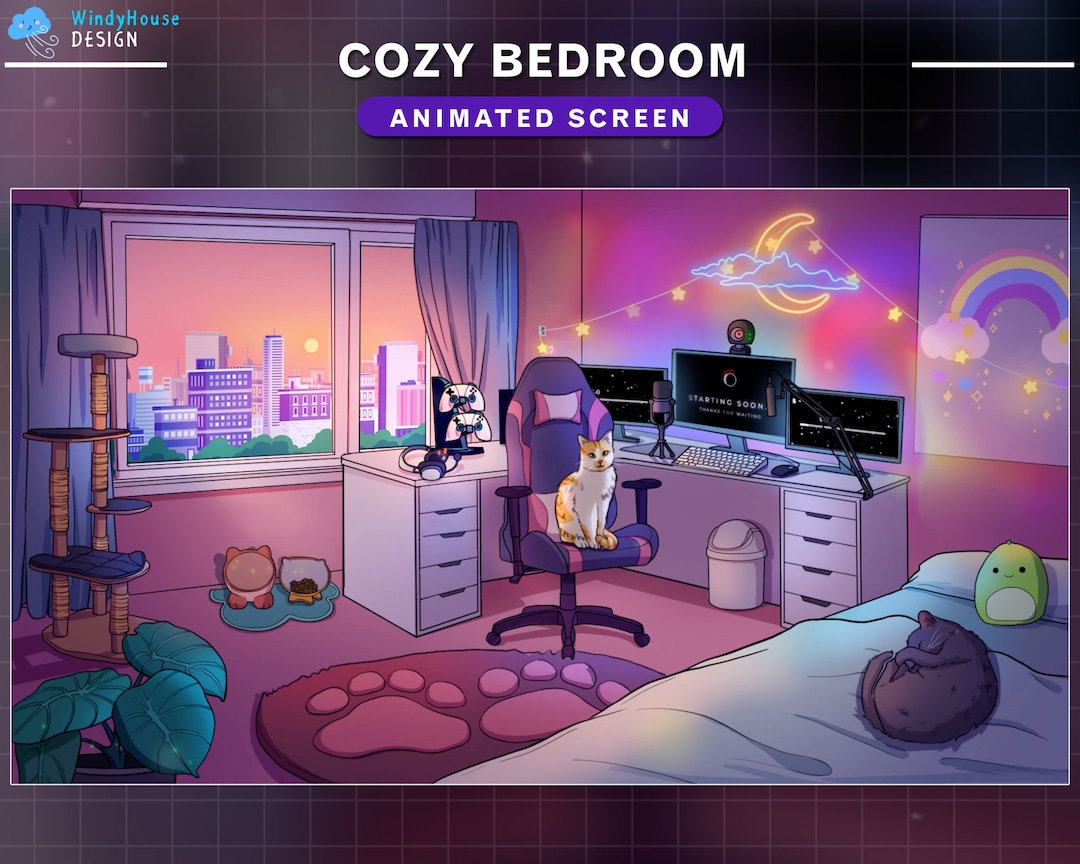 4x Animated Stream Screen for Twitch, Cozy Bedroom Twitch Overlay, Cute ...