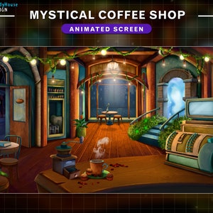 Animated Night Coffee Bar Stream Screens, Mystical Coffee Shop Overlay ...