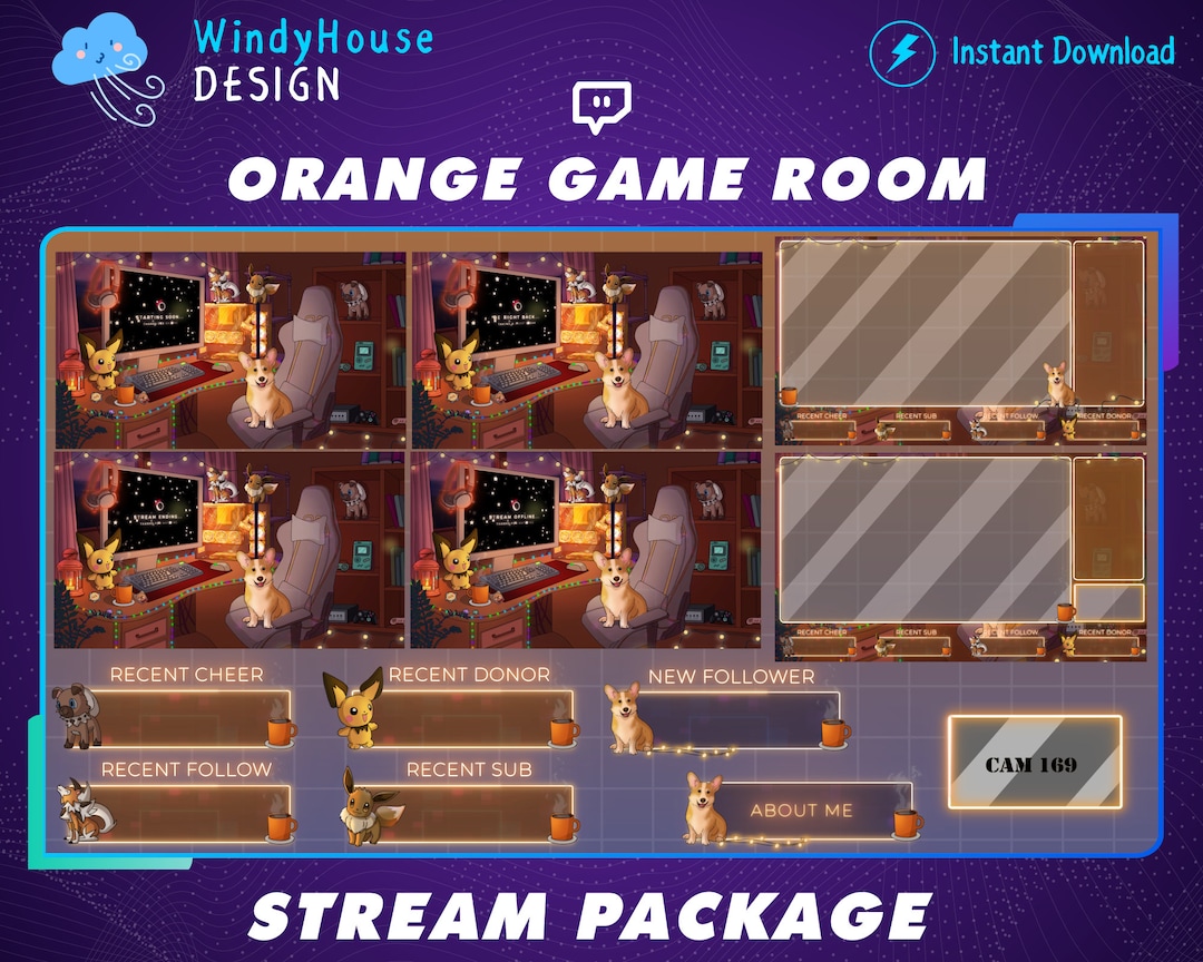 Cozy Twitch Overlay Stream Package, Cozy Orange Gaming Room Twitch ...