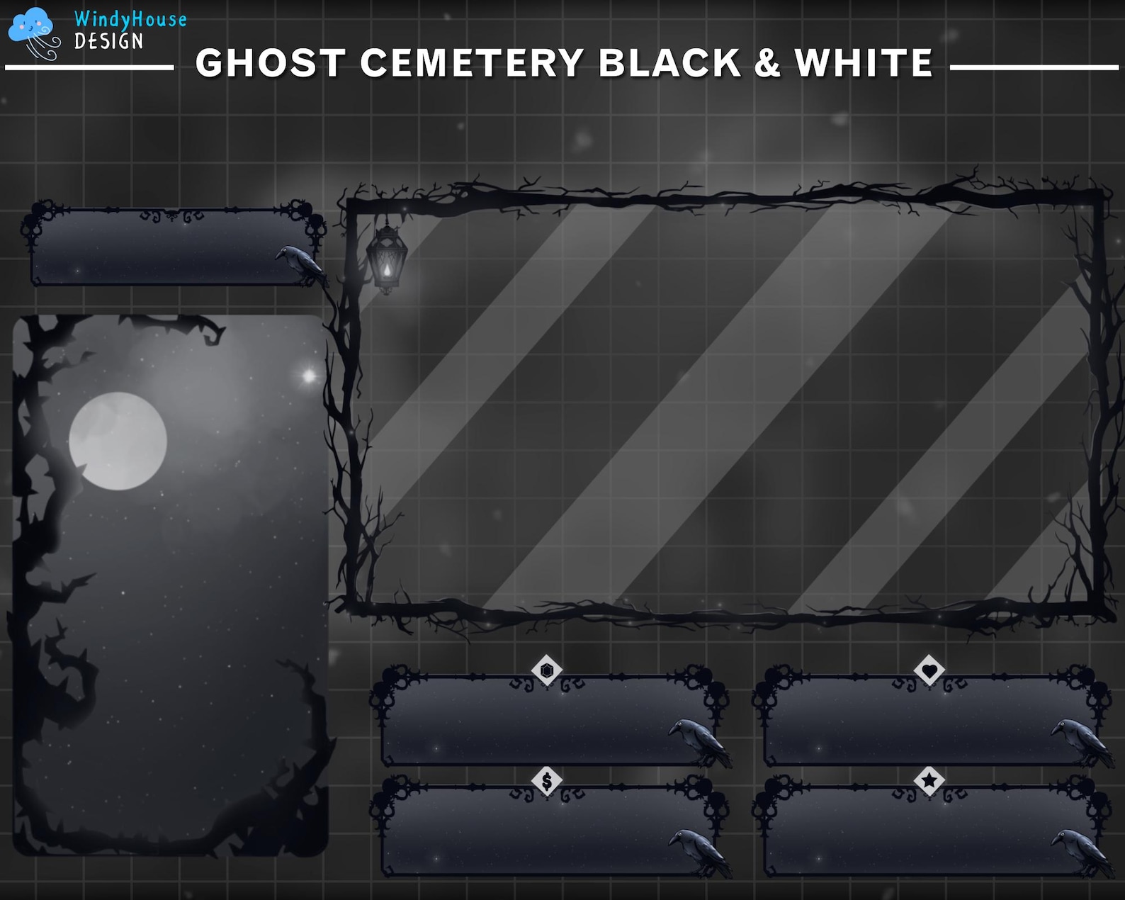 Animated Stream Package Cemetery Ghost Black White, Halloween Twitch ...