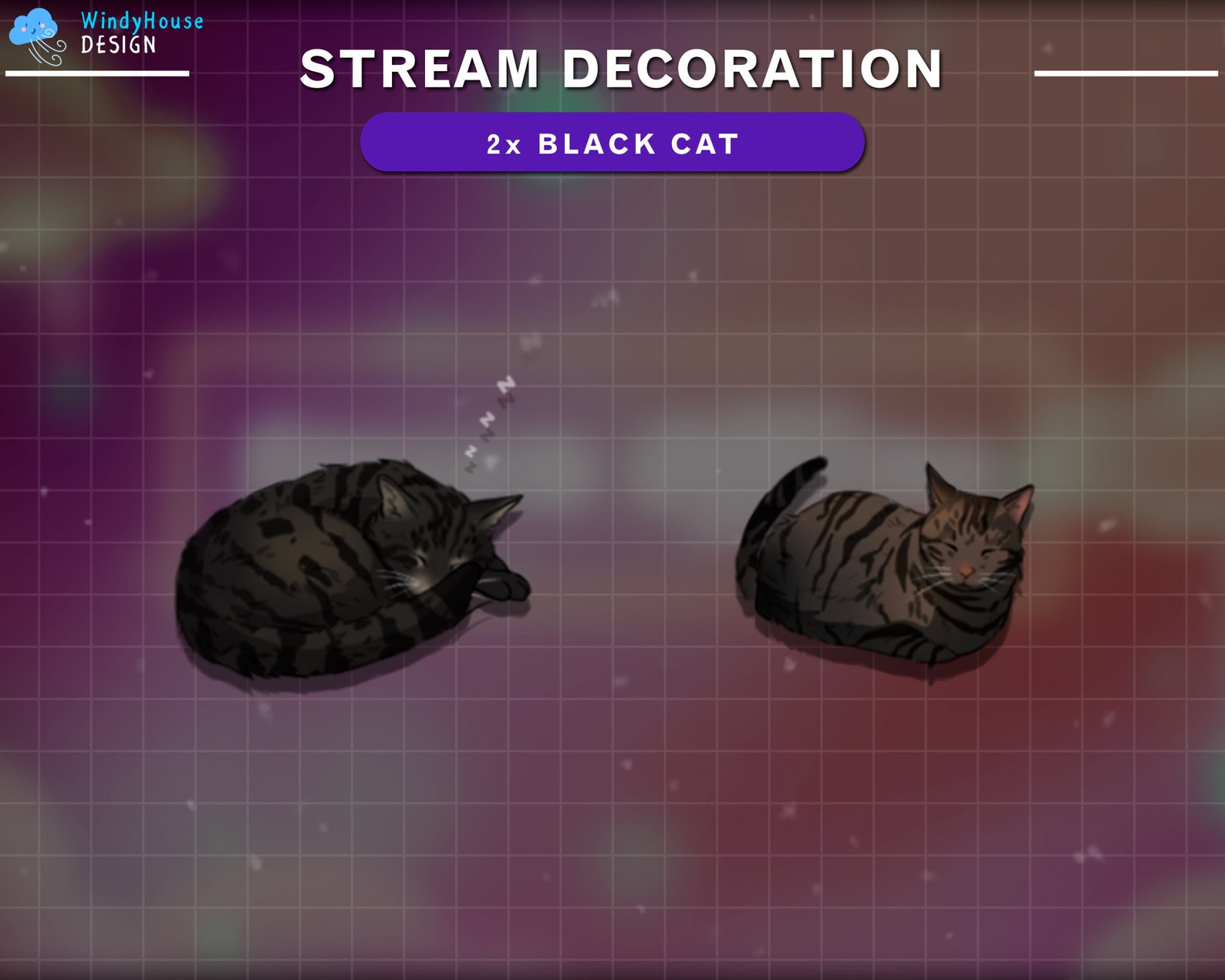 2x Animated Cute Cat Stream Decoration, Black Cat Twitch Overlay ...