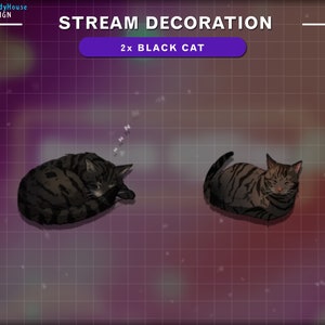 2x Animated Cute Cat Stream Decoration, Black Cat Twitch Overlay ...