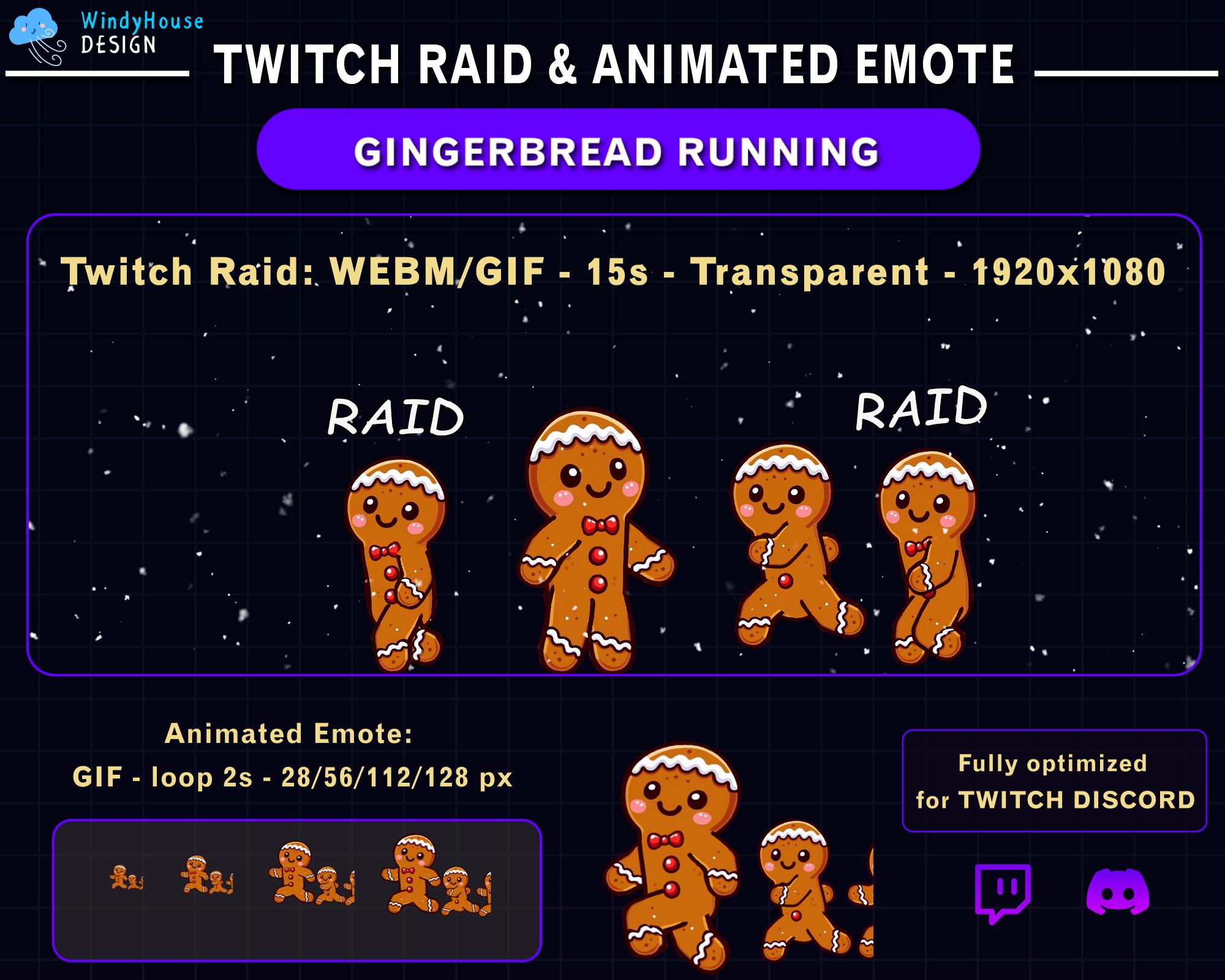 Animated Gingerbread Running Twitch Raid Alert Pack, Christmas Raid GIF ...