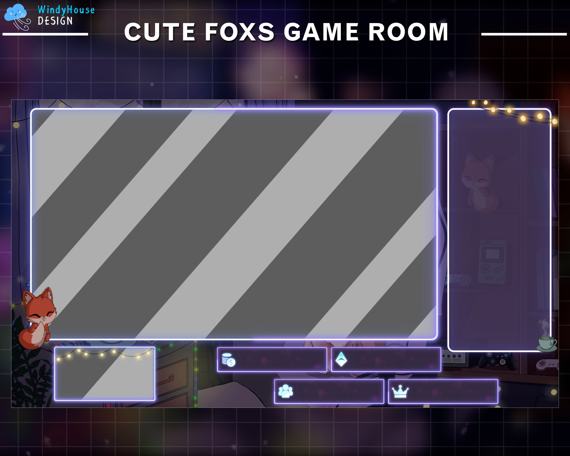 Animated Twitch Overlay Cute Fox Game Room, Animated Stream Package Lo ...
