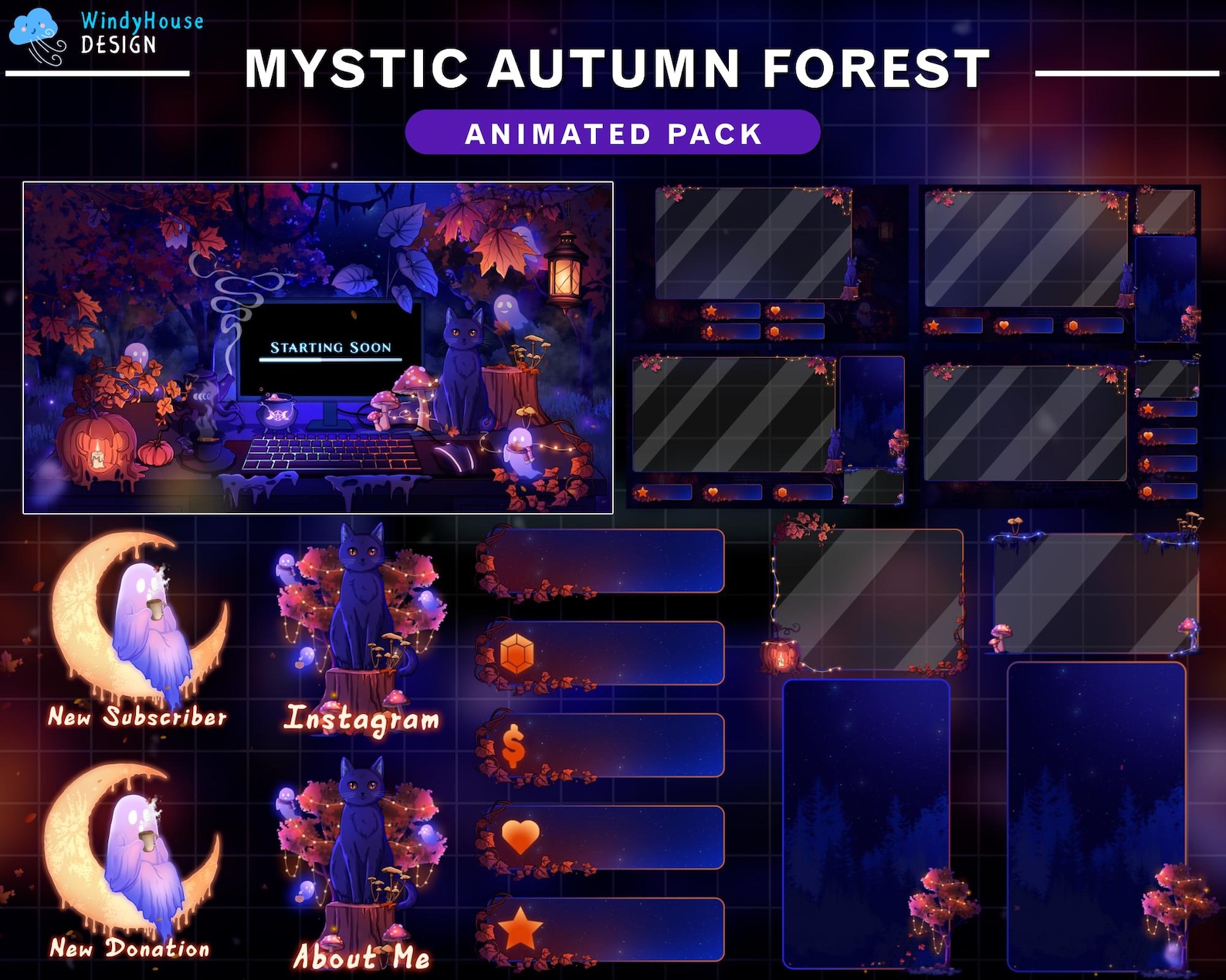 Autumn Mystic Forest Animated Stream Package, Ghost Twitch Overlay With ...