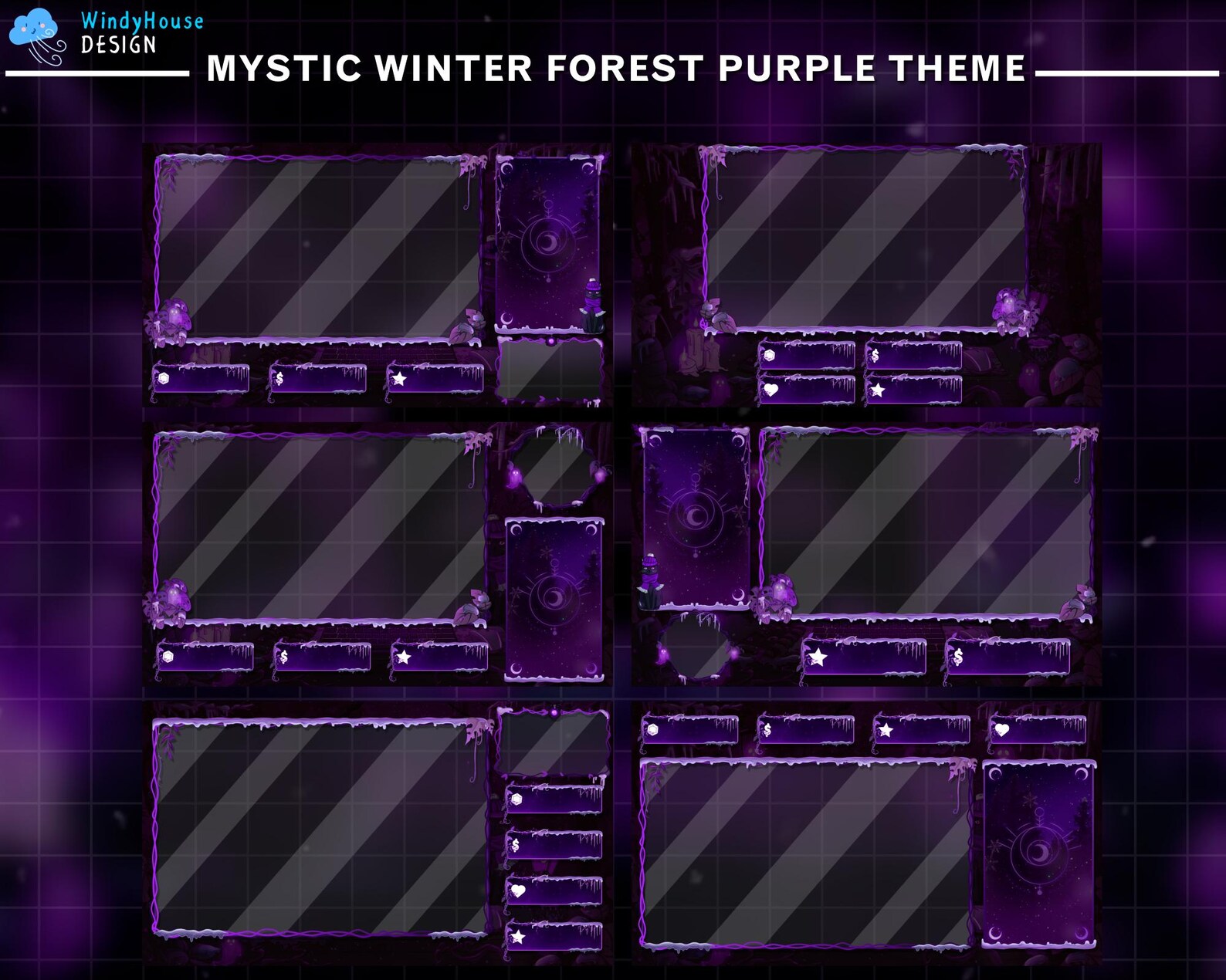Animated Mystic Winter Forest Stream Package, Purple Witch Desk Twitch ...