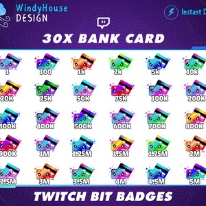 30x Bank Card Twitch Bit Badges / Complete Twitch Bit Badges Set ...