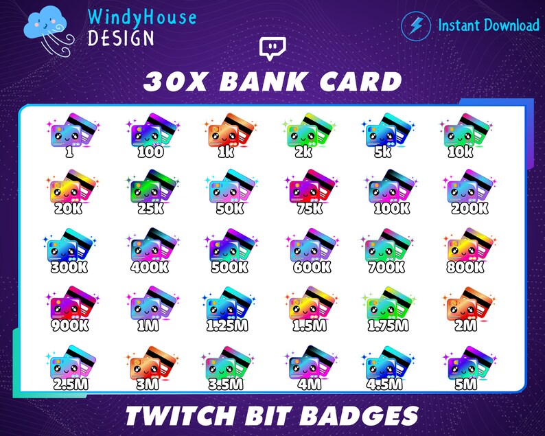 30x Bank Card Twitch Bit Badges / Complete Twitch Bit Badges Set ...