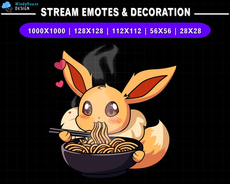 Animated Twitch Emote, Stream Decoration Eevee Eating Ramen, Eevee ...
