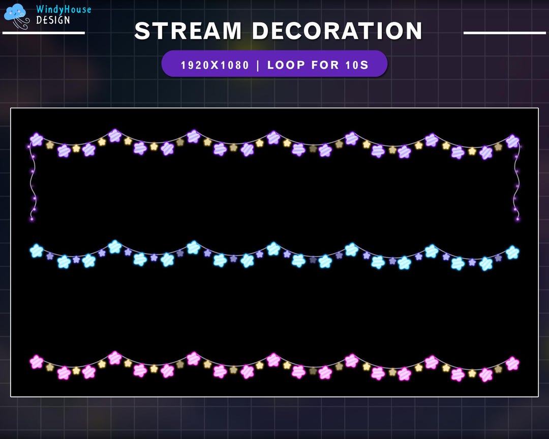 3x Animated Star Twinkle Lights Twitch Stream Decoration, Holiday Light ...
