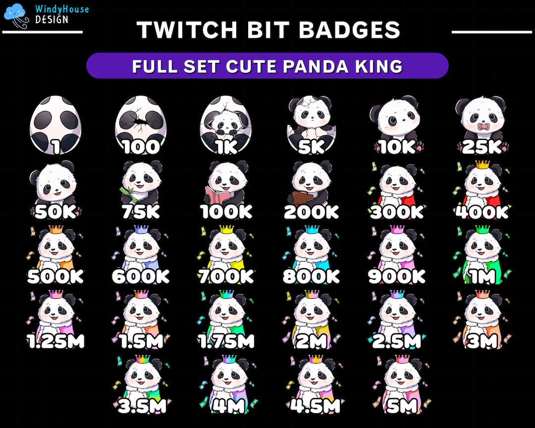 Cute Panda King Twitch Bit Badges/ Panda Twitch Bit Badges Set/ Number ...