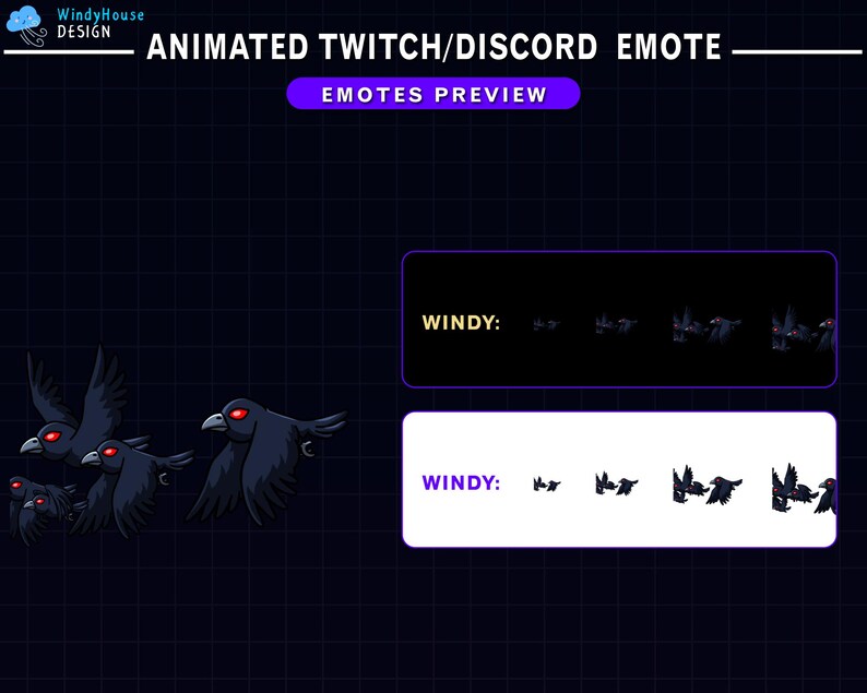 Animated Crows Flying Twitch Raid Alert Pack, Raven Emotes for ...