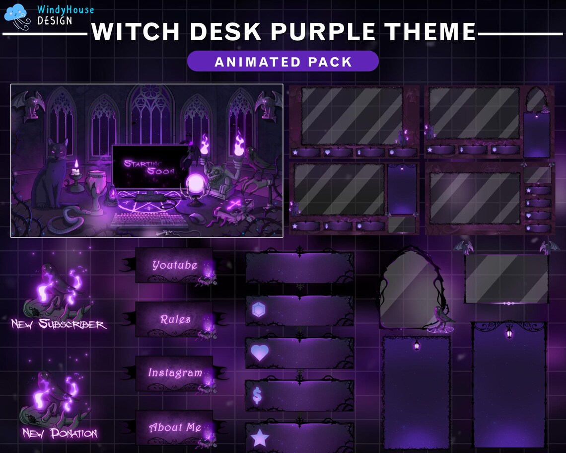 Animated Witch Desk Purple Stream Package, Halloween Gothic Twitch ...