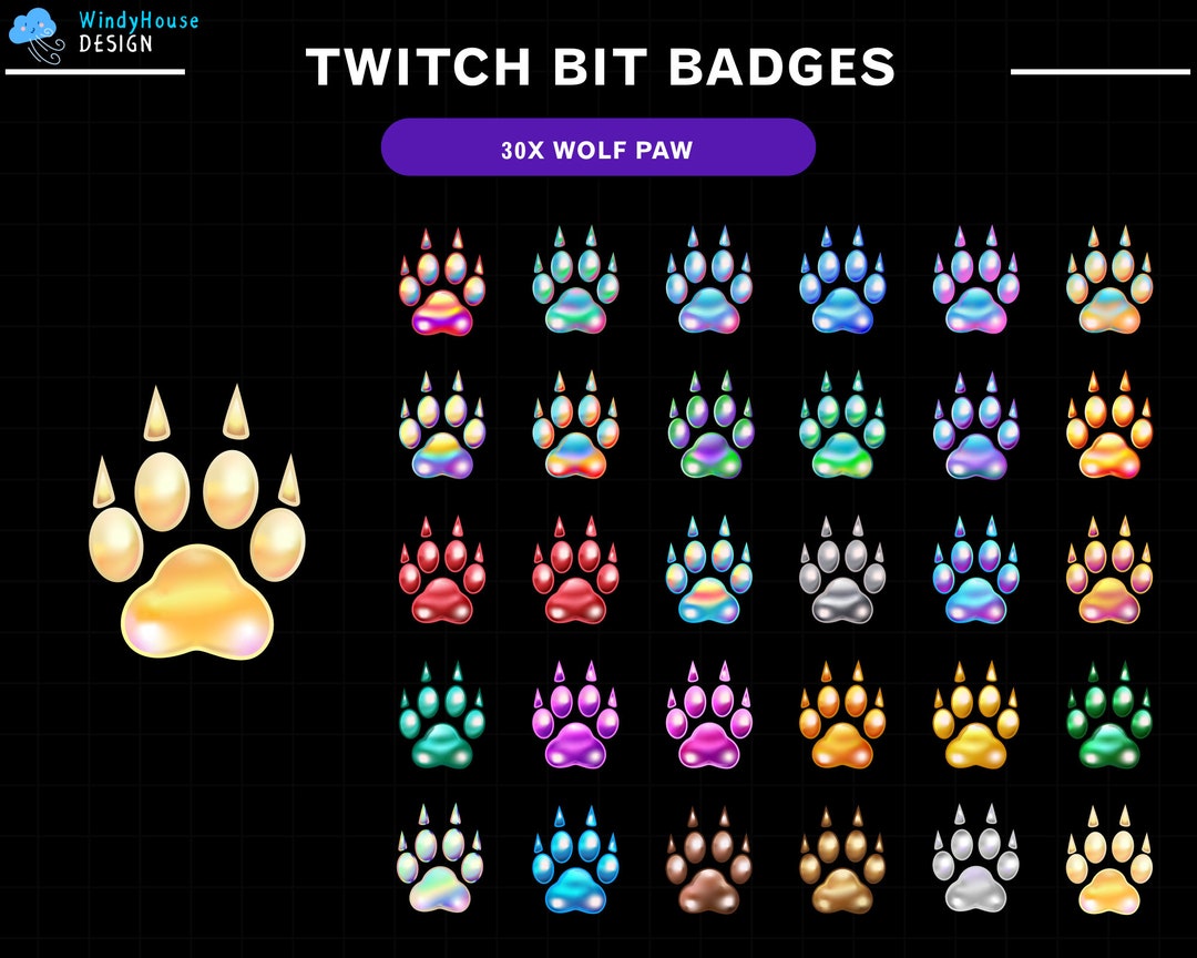 30x Paw Wolf Twitch Bit Badges, Paw Bit Tier Badges, Wolf Twitch Sub ...