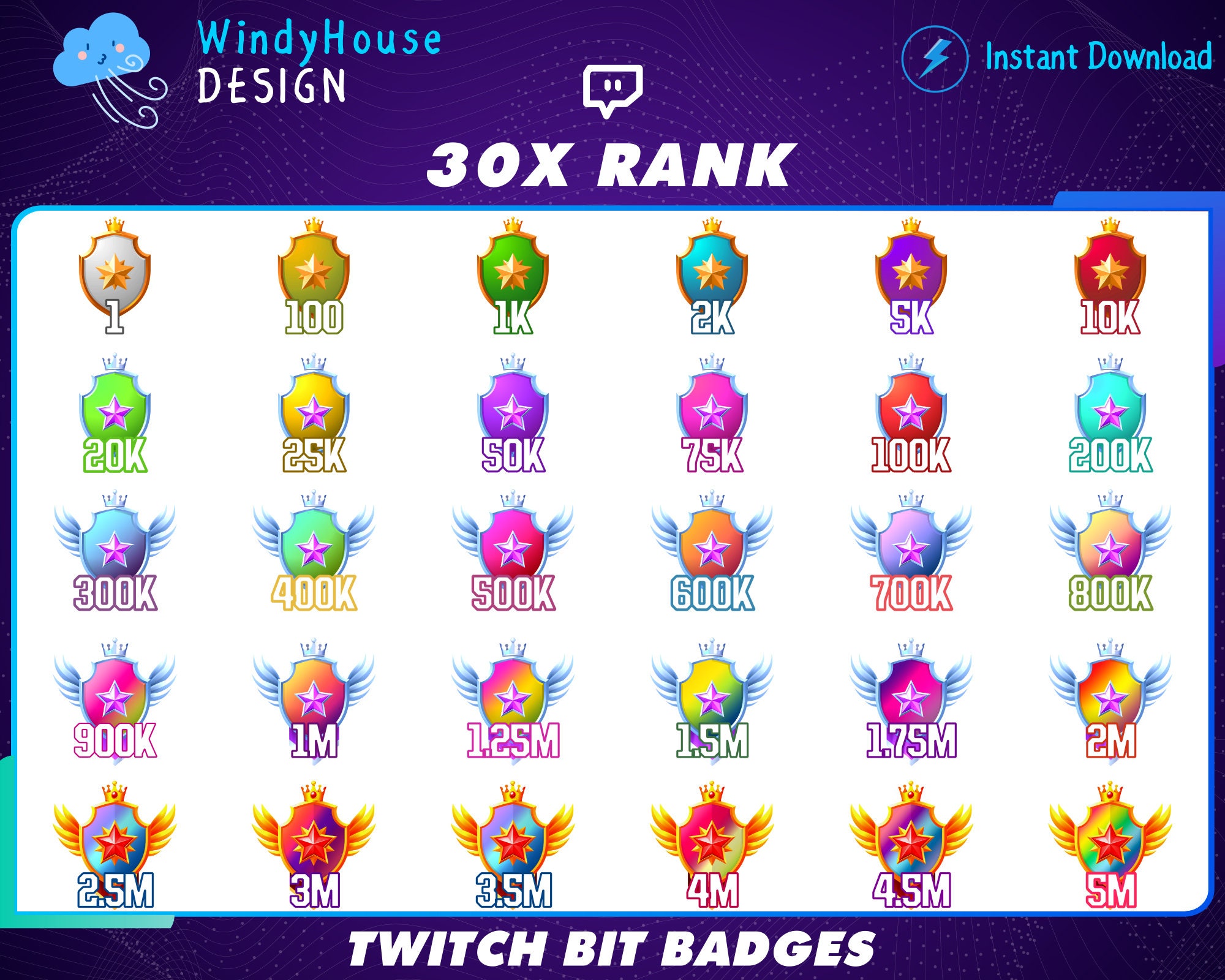 30x Ranks Twitch Bit Badges, Full Twitch Bit Badges Set, Crowns Twitch ...