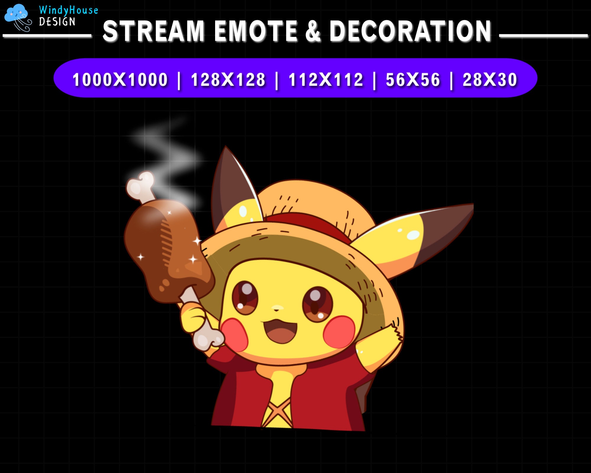 Animated Twitch Emote Straw Hat Pikachu, Cute Pikachu Stream Decoration ...