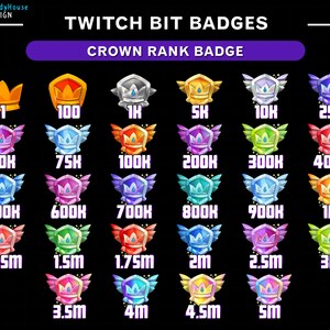 Full Set Metal Crown Twitch Bit Badges, Ranking Twitch Bit Badges Set ...