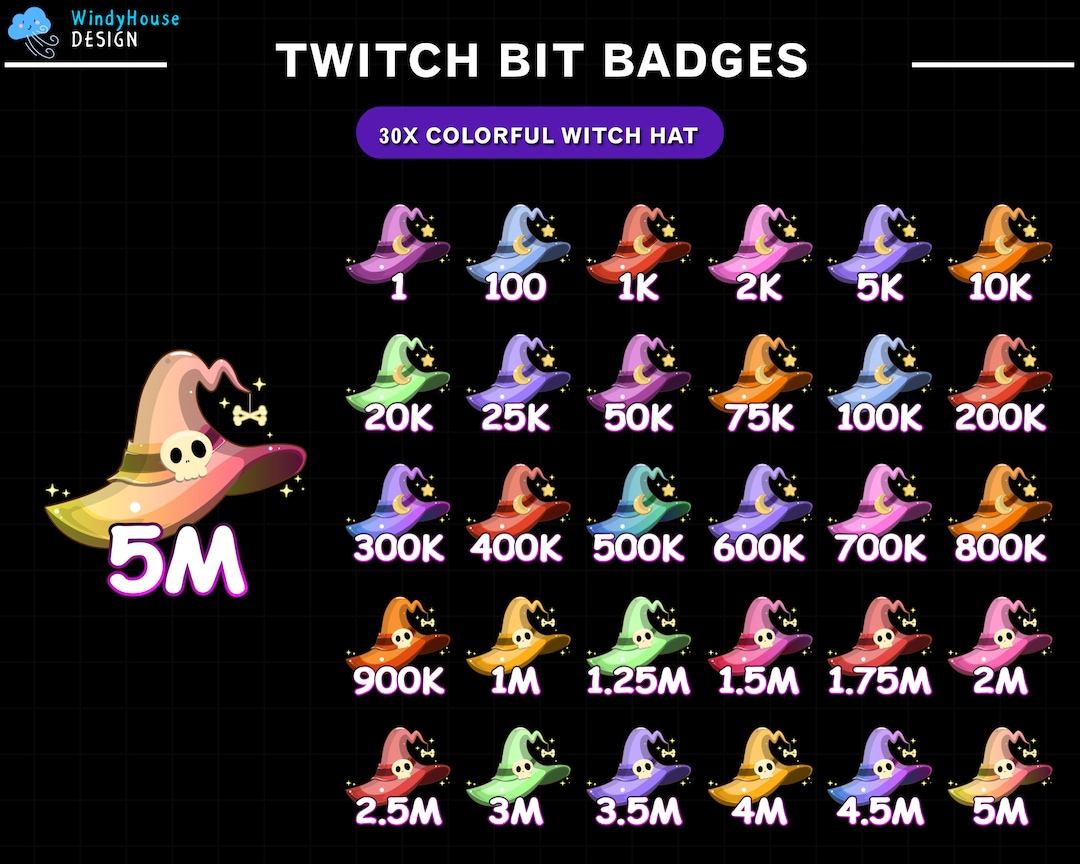 30x Colorful Witch Hats Twitch Bit Badges / Complete Twitch Bit Badges ...