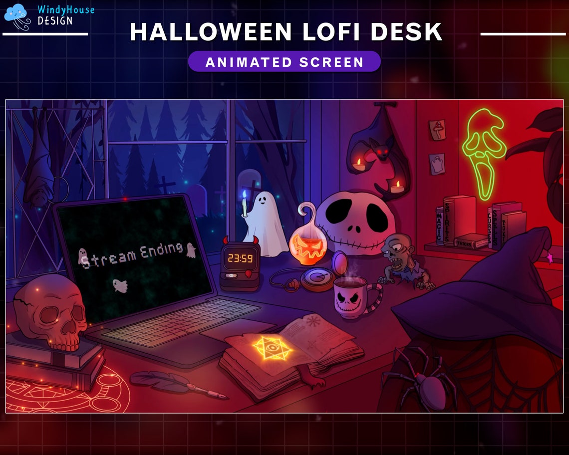 Animated Twitch Screens Halloween Lofi Desk , Halloween Room Stream ...