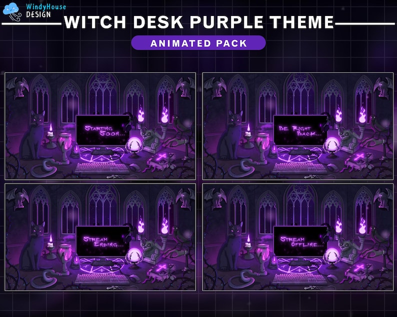 Animated Witch Desk Purple Stream Package, Halloween Gothic Twitch ...