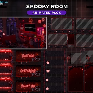 Animated Twitch Full Package Creepy Room, Halloween Room Stream Screens ...