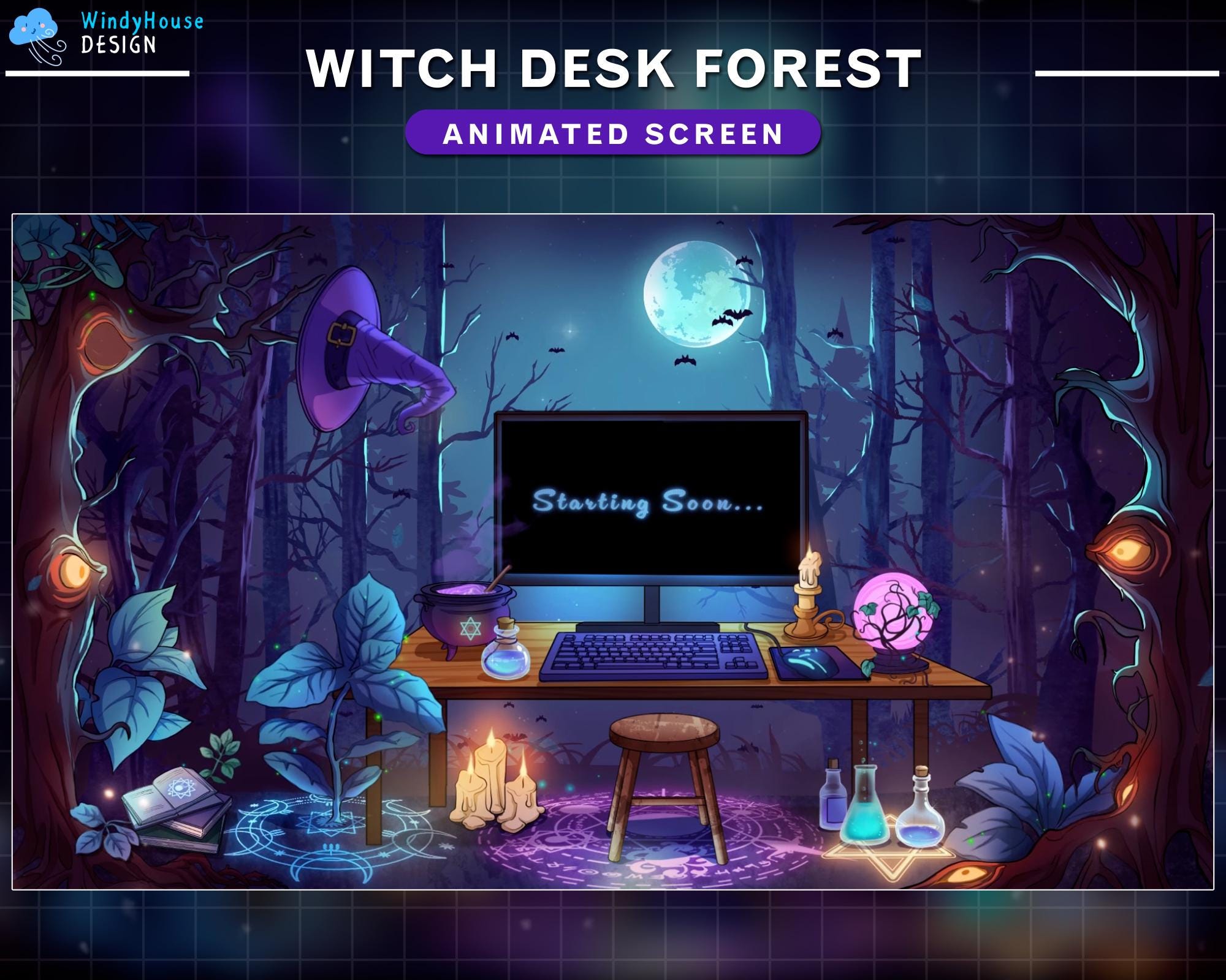 Animated Stream Overlay Witch Desk in Mystic Forest, Spooky Twitch ...