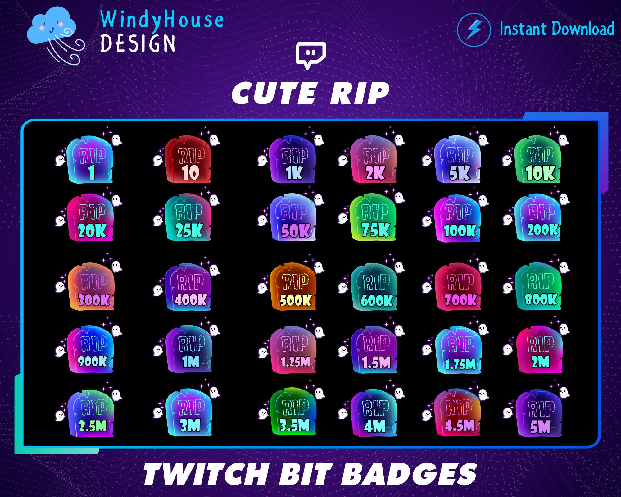 30x RIP Twitch Bit Badges / Complete Twitch Bit Badges Set/ - Etsy