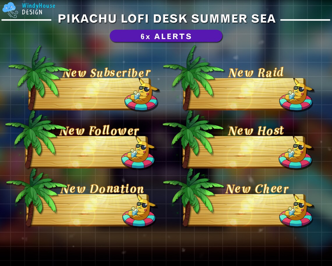 Animated Cute Pikachu Stream Alerts, Beach Twitch Overlay - Etsy