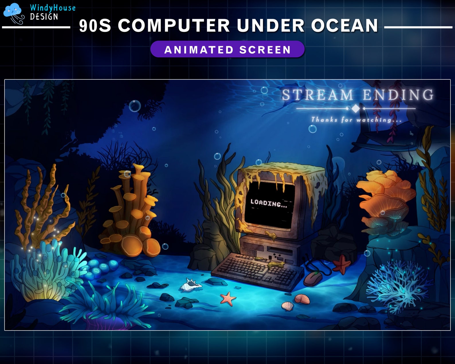 Animated Stream Screen Undersea Computer, Summer Twitch Overlay, Shark ...