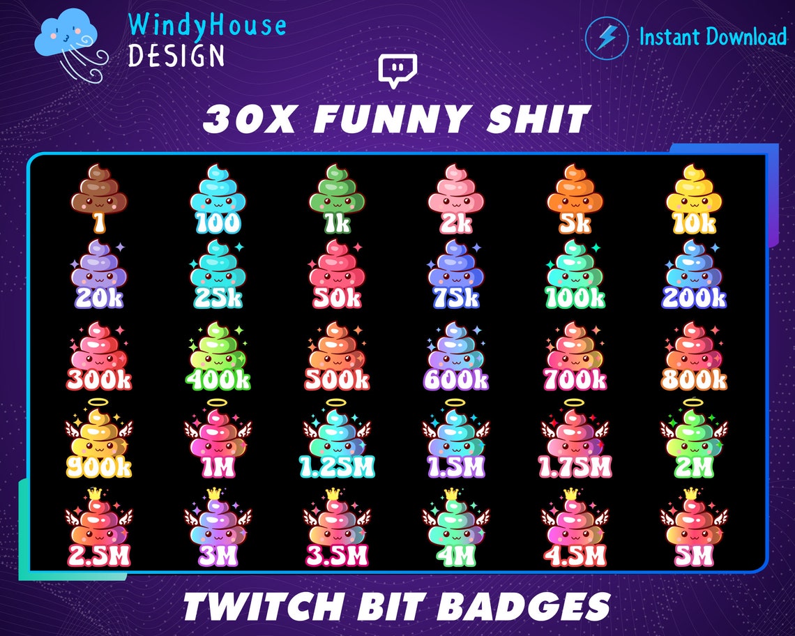 30x Funny Shit Twitch Bit Badges, Complete Twitch Bit Badges Set ...