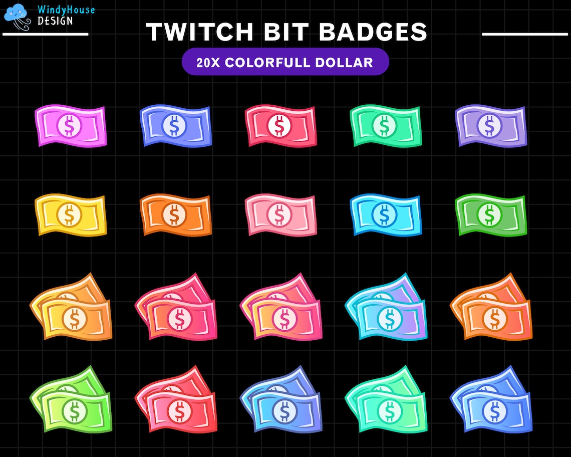 20x Colorful Dollars Twitch Bit Badges, Money Twitch Sub Badges - Etsy
