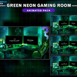 Animated Retro Neon Green Game Room Twitch Full Package, Cozy PC Room ...