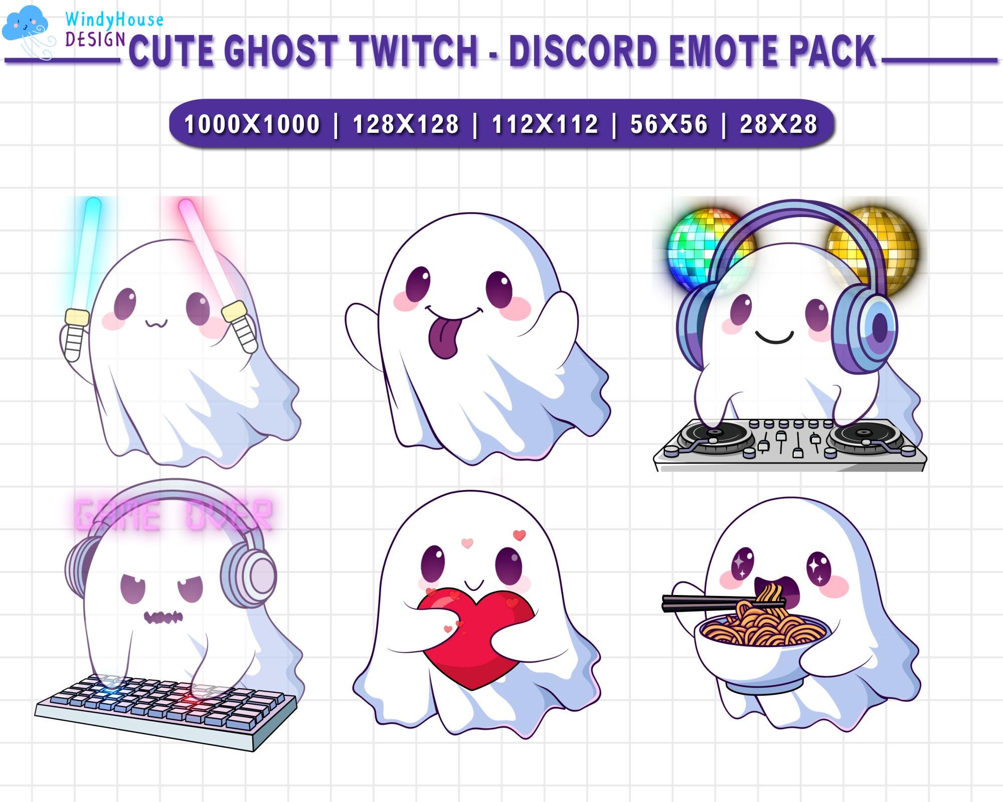 Animated Cute Ghost Twitch Emote Pack, Ghost Discord Emote for ...