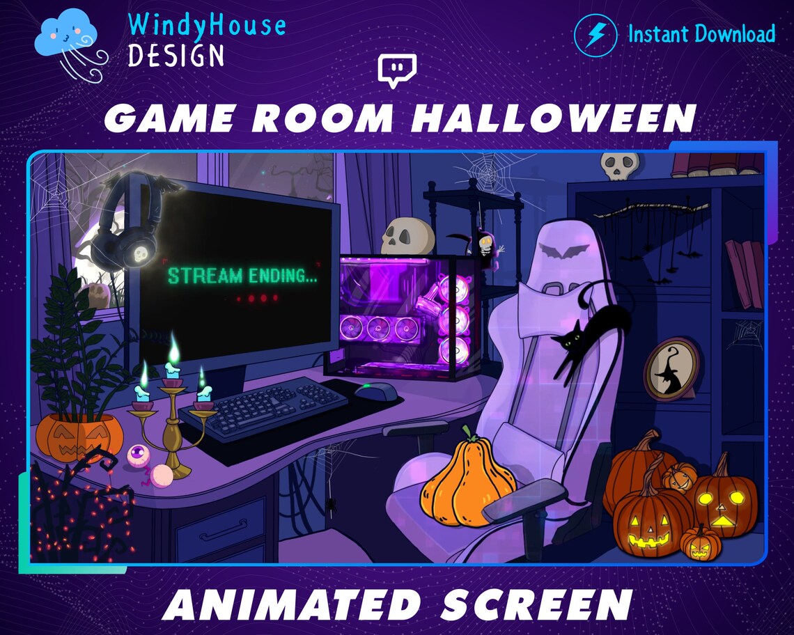 Animated Twitch Overlays Halloween PC Room Screen, PC Setup Room ...
