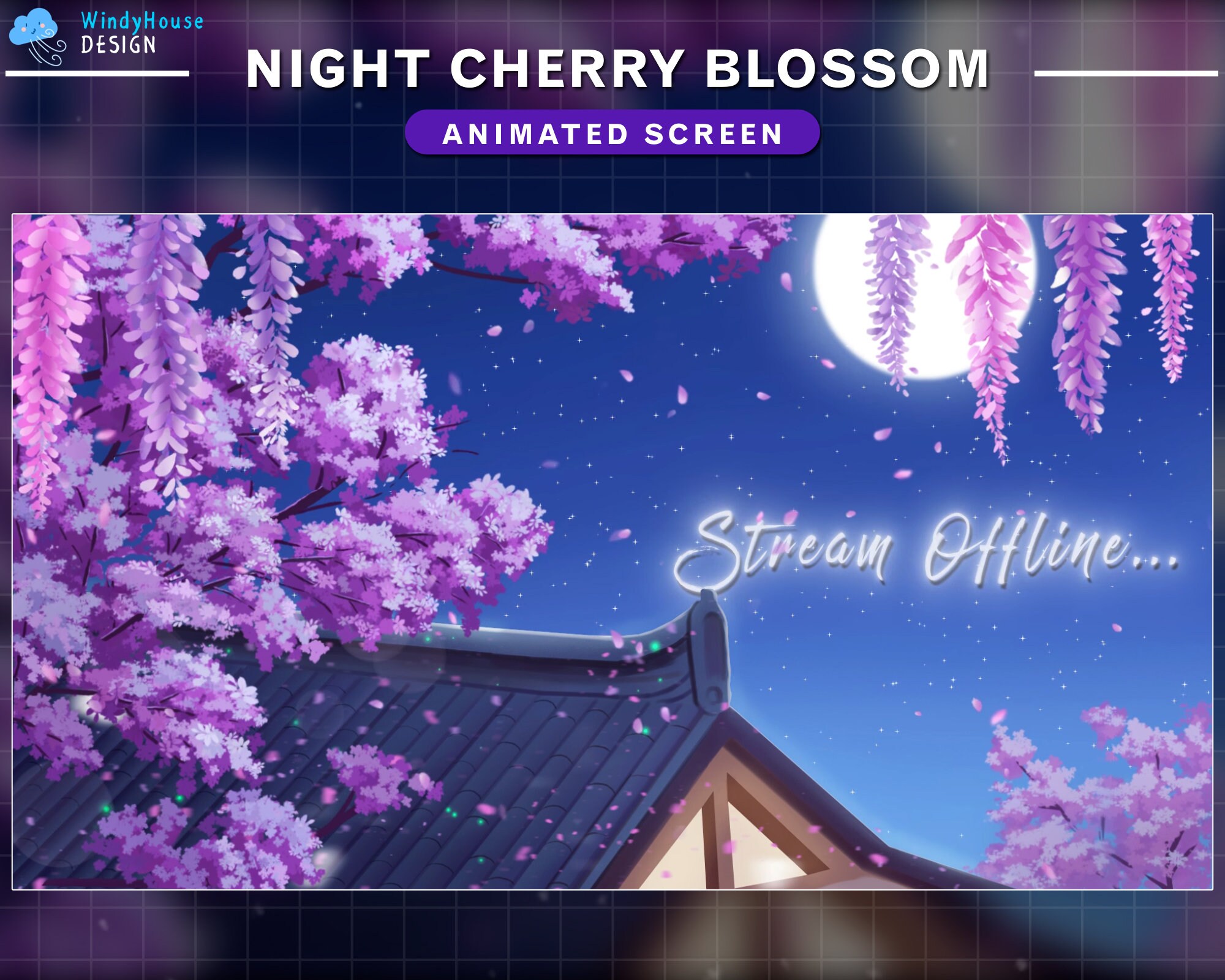 Animated Stream Screens Cherry Blossom on the Roof, Animated Twitch ...