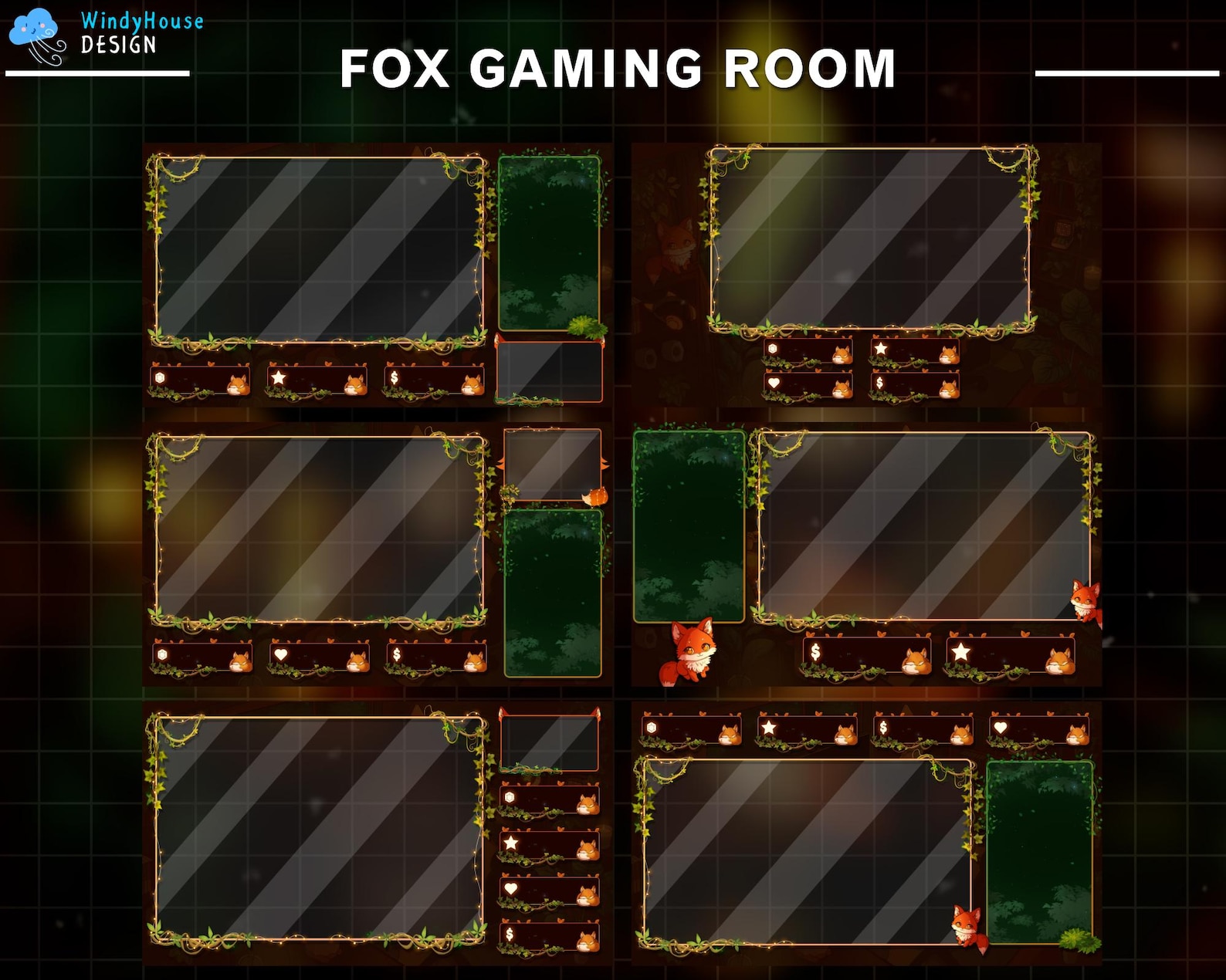 Cozy Fox Gaming Room Twitch Stream Package, Animated Overlay Set With ...