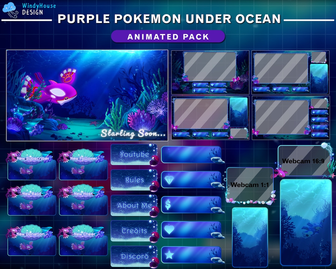 Animated Stream Package Purple Fish Under Ocean, Summer Twitch Overlay ...