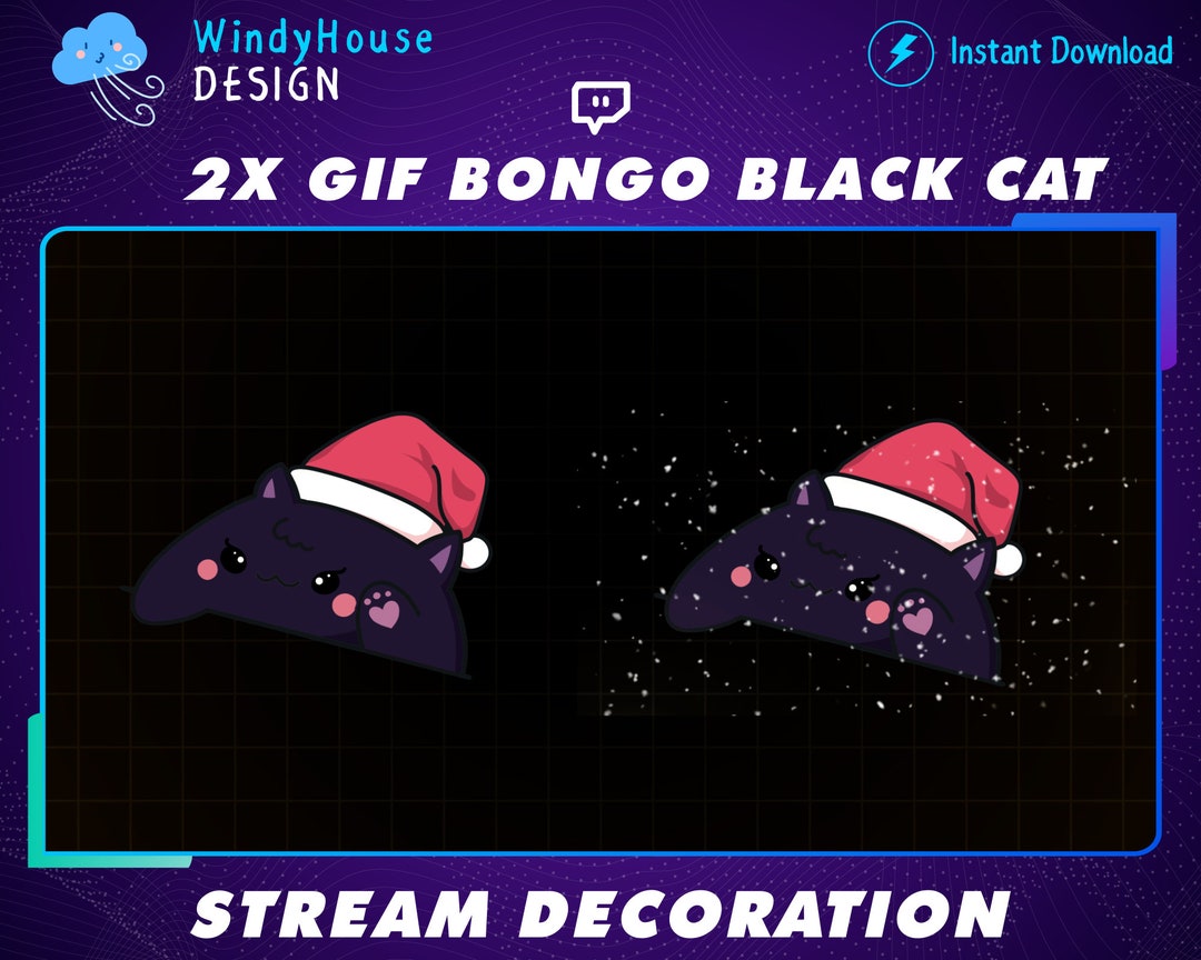 Animated Bongo Black Cat Santa Hat Twitch Emote / Cute Bongo Cat ...