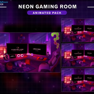 Animated Retro Neon Game Room Twitch Full Package, Cozy PC Room Stream ...