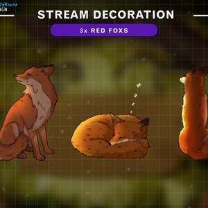 3x Animated Red Fox Stream Decoration, Cute Fox Twitch Overlay, Animals ...