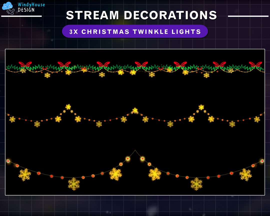 3x Animated Christmas Twinkle Lights Twitch Stream Decoration