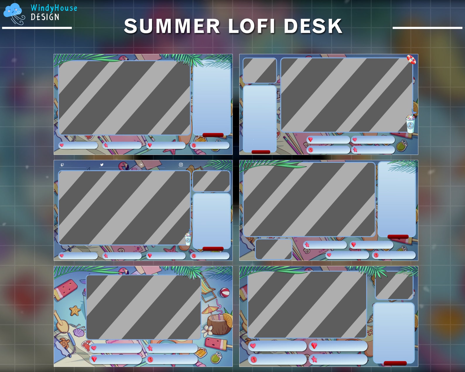 Animated Twitch Overlay Summer Lo-fi Desk, Animated Stream Package Cozy ...