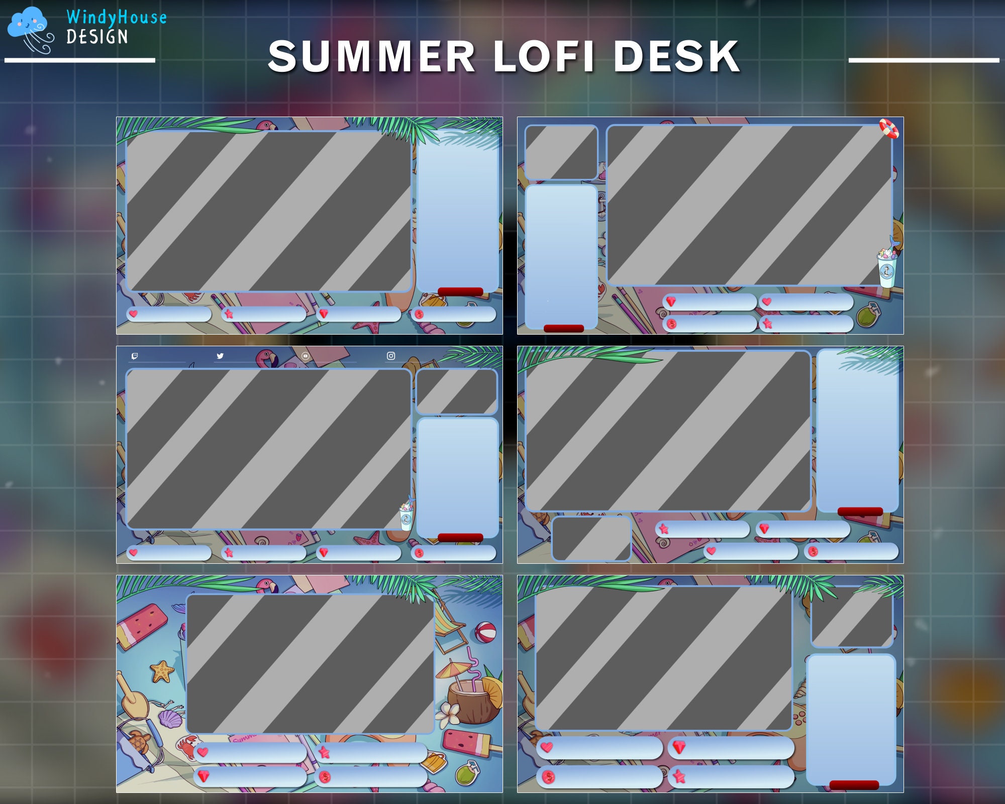 Animated Twitch Overlay Summer Lo-fi Desk, Animated Stream Package Cozy ...